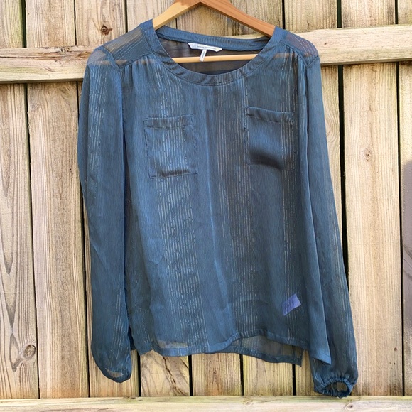 French Connection | Tops | Euc French Connection Green Sheer Blouse ...